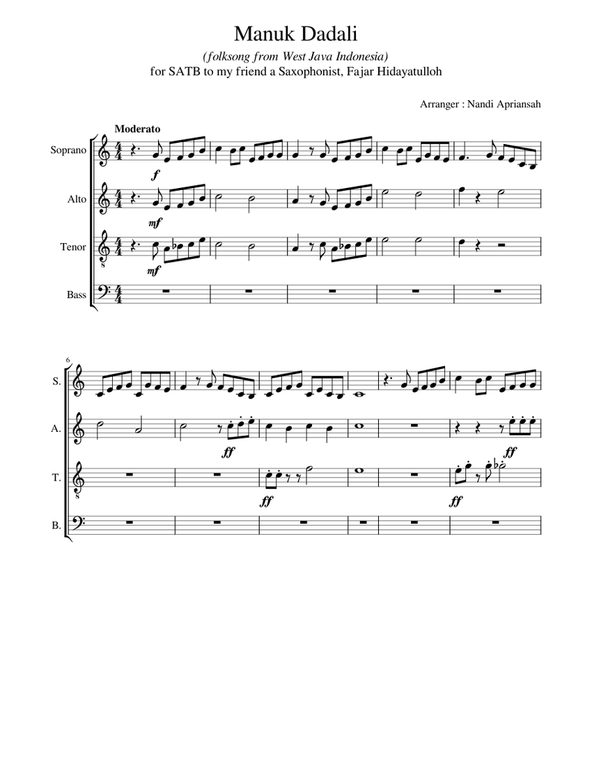 Manuk Dadali Sheet music for Soprano, Alto, Tenor, Bass voice (Choral ...