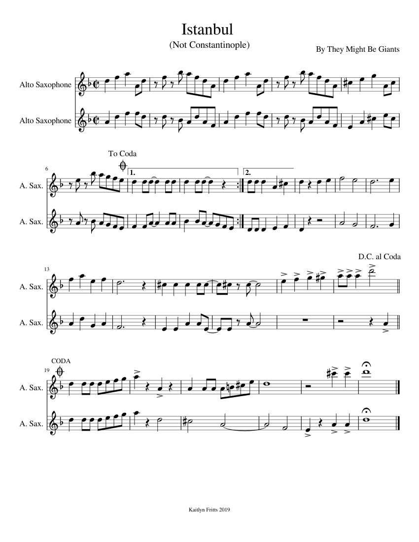 Istanbul Sheet music for Saxophone alto (Woodwind Duet) | Musescore.com