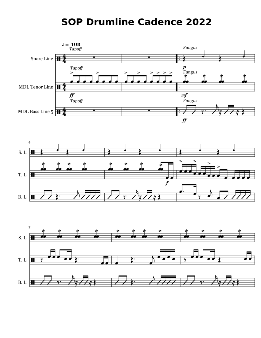 SOP Drumline Cadence 2022 - Alex Cheek Sheet music for Snare drum ...