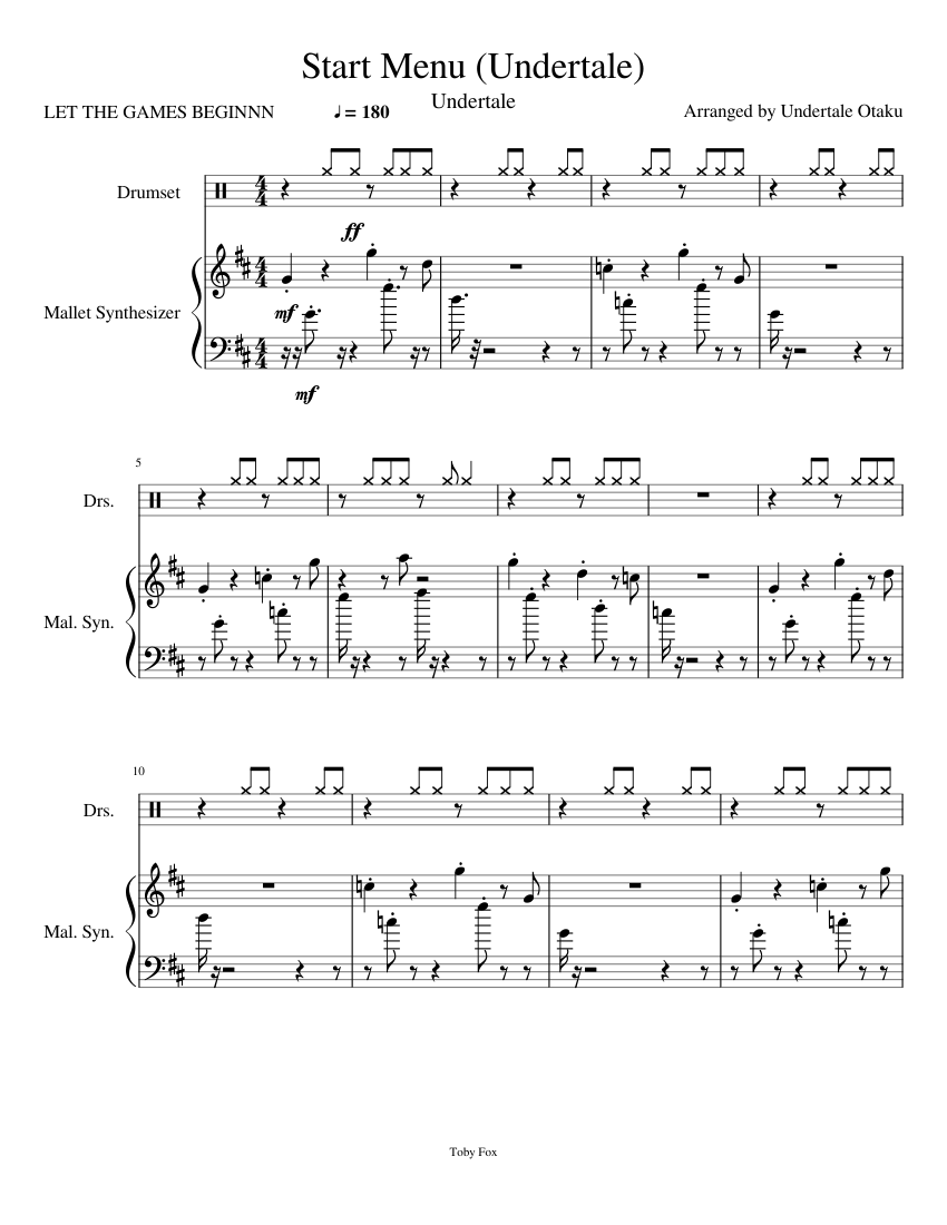 Start Menu (Undertale) Sheet music for Drum group (Solo) | Musescore.com