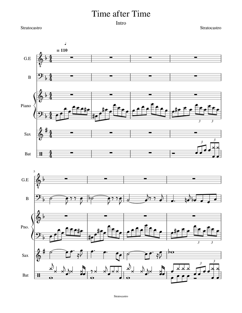 Time after Time intro Sheet music for Piano, Saxophone tenor, Guitar ...
