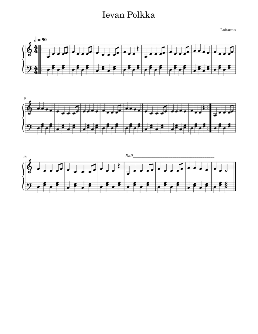 Ievan polkka – Loituma Sheet music for Piano (Solo) | Musescore.com