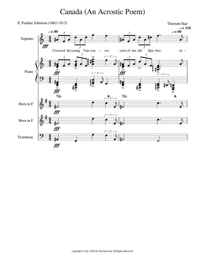 Canada (An Acrostic Poem) Sheet music for Piano, Trombone, Soprano ...