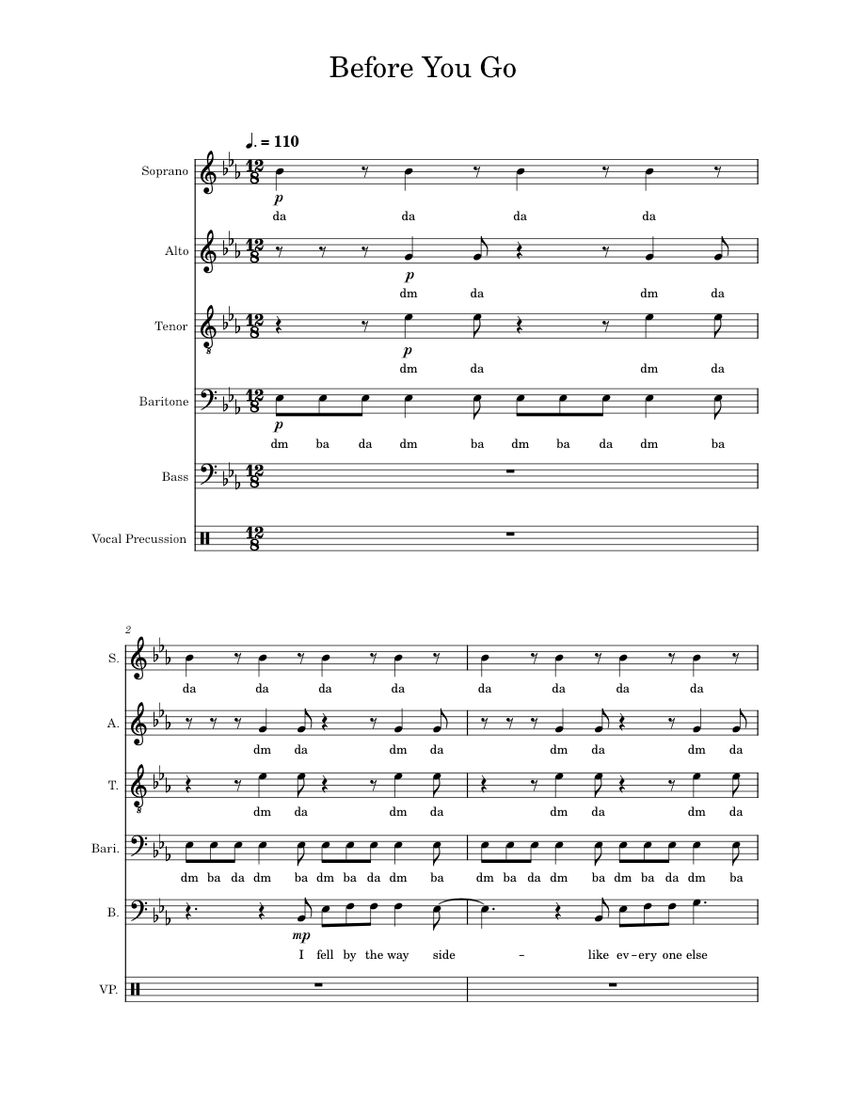 Before you go – Lewis Capaldi Acappella Arrangment Sheet Music for ...