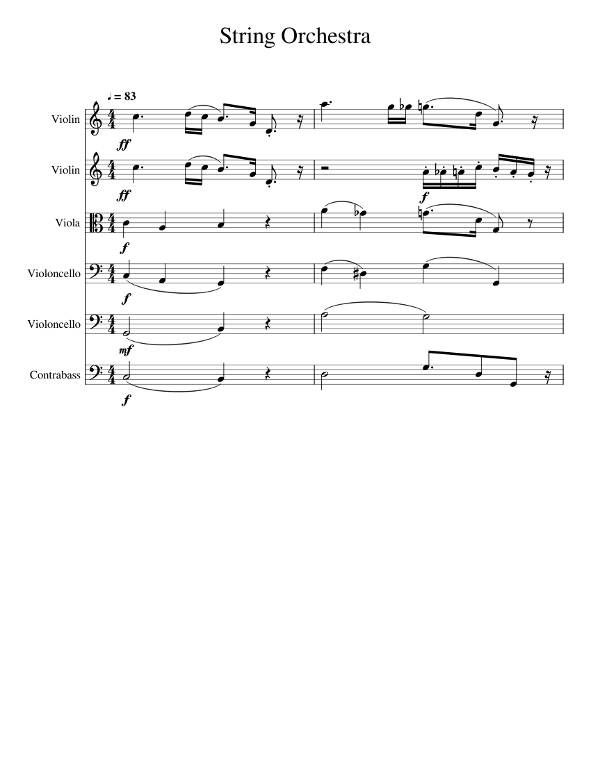 String Orchestra Sheet Music For Contrabass Violin Viola Cello 6937