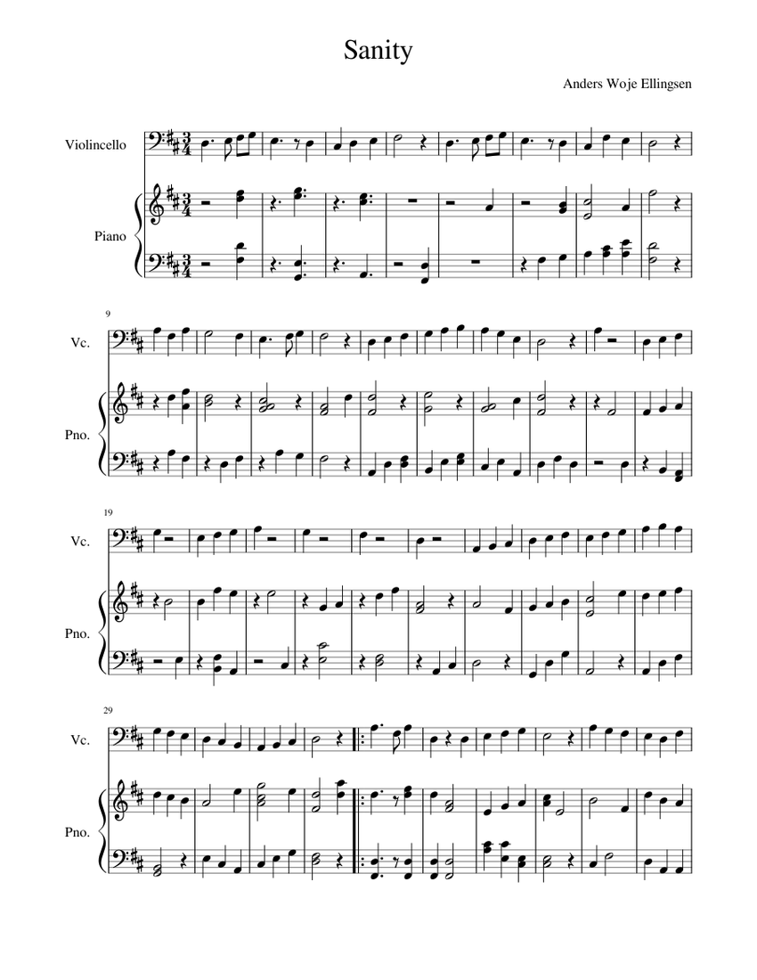 Sanity Sheet music for Piano, Cello (Solo) | Musescore.com