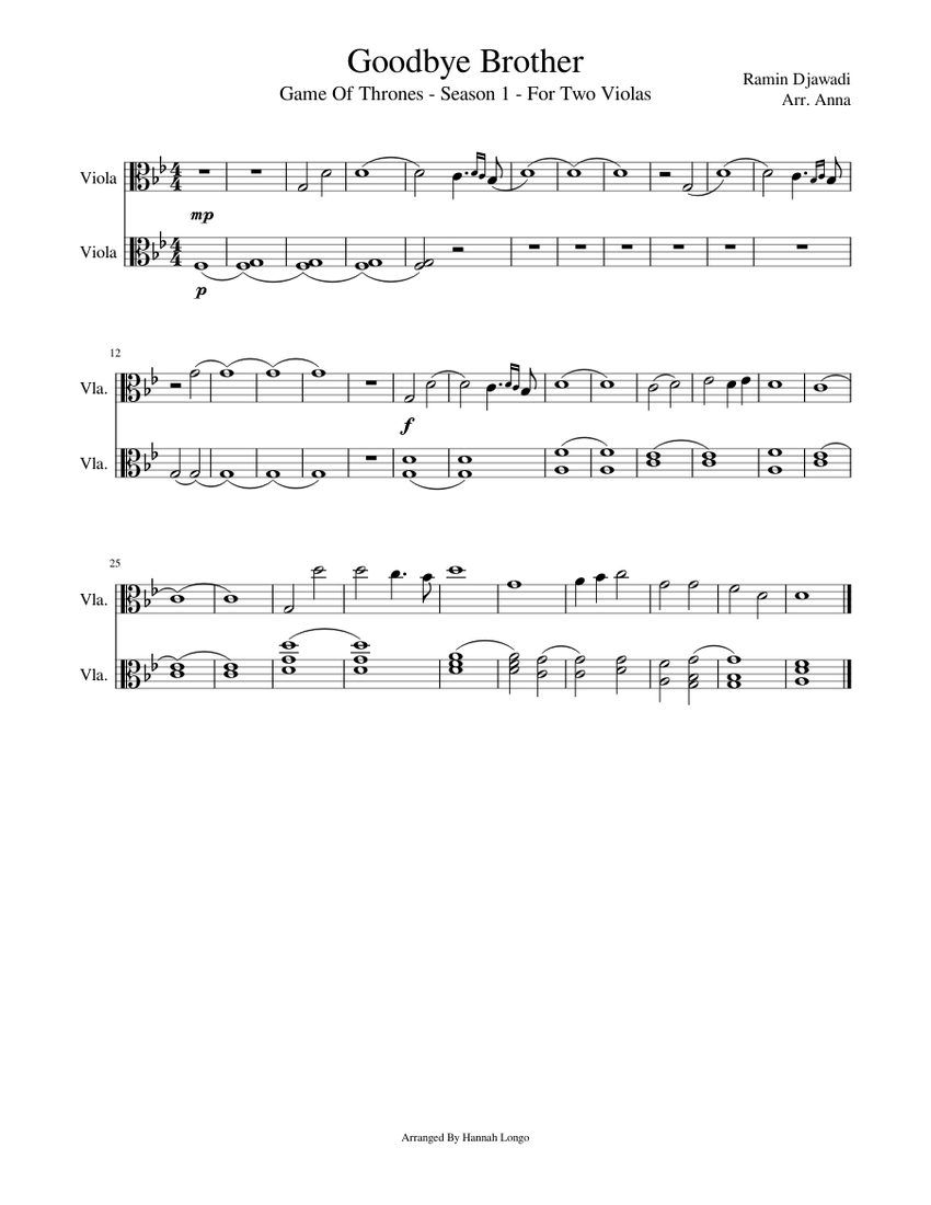 Stark Theme (For Two Violas) Sheet music for Viola (String Duet ...