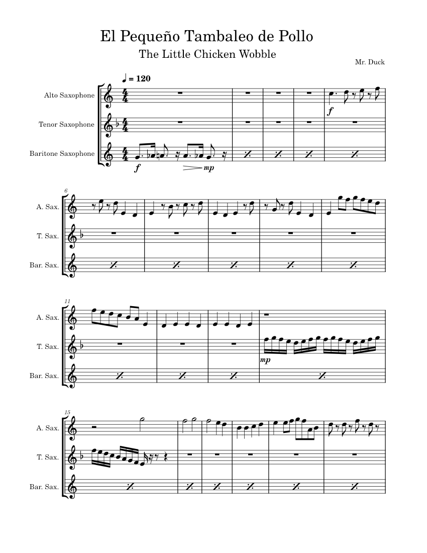 El Pequeño Tambaleo de Pollo - Mr. Duck Sheet Music for Saxophone alto ...
