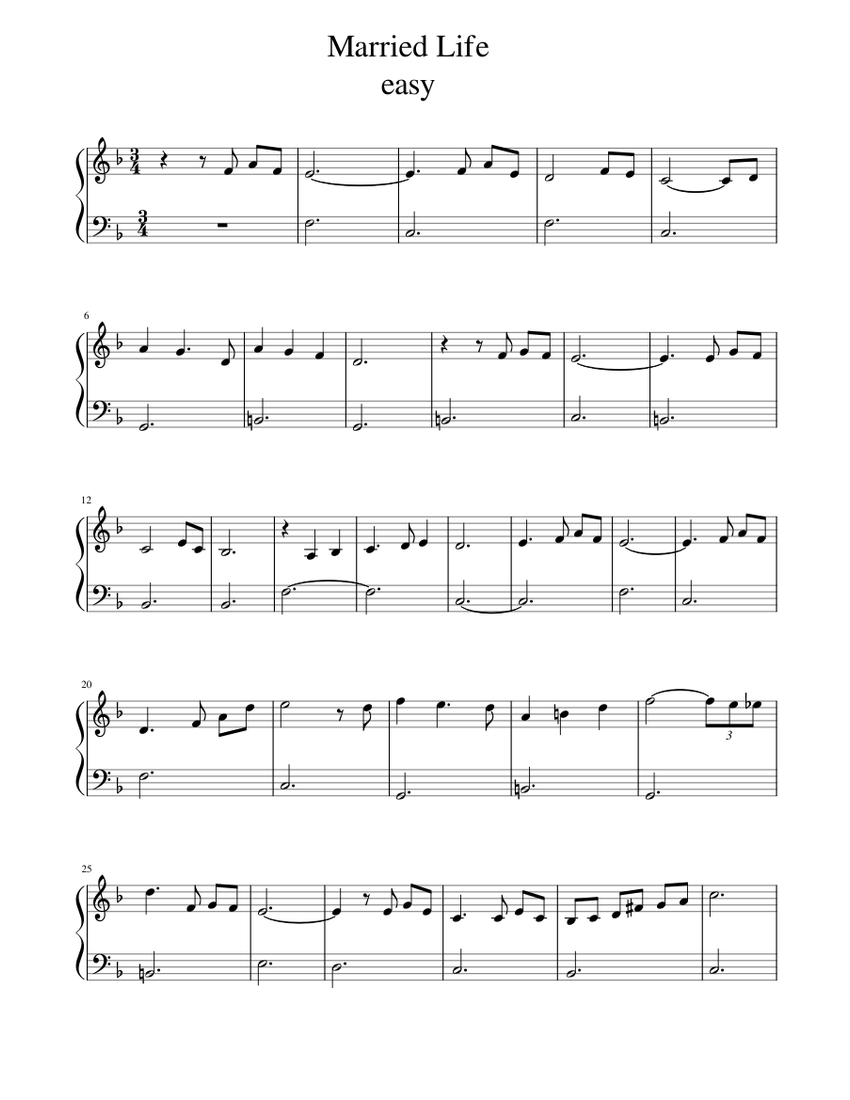 Married Life - Michael Giacchino Sheet Music for Piano (Solo) easy ...