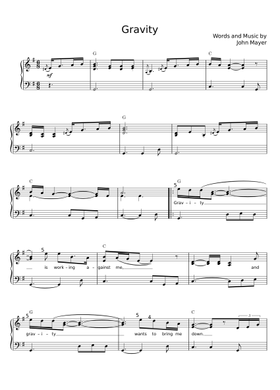 Gravity John Mayer Piano Sheet Music Pdf Sheet Music X