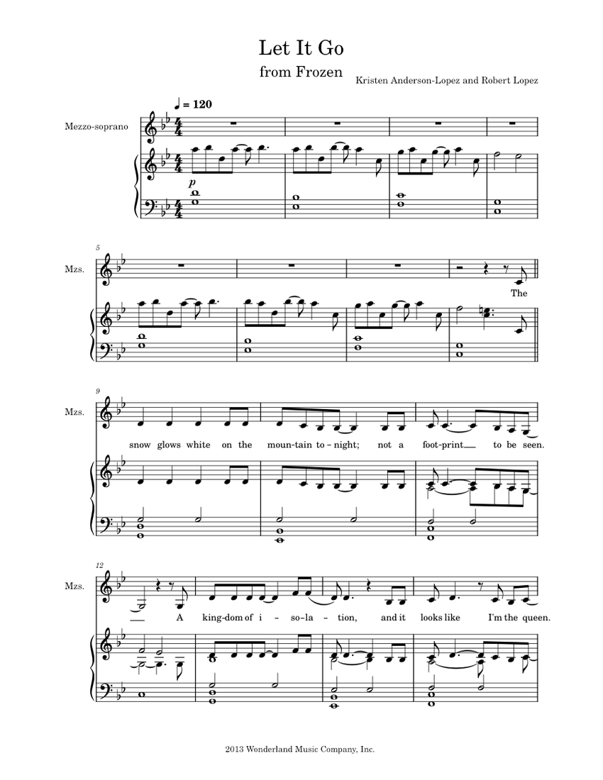 Let It Go Sheet music for Piano, Mezzo soprano (Piano-Voice ...