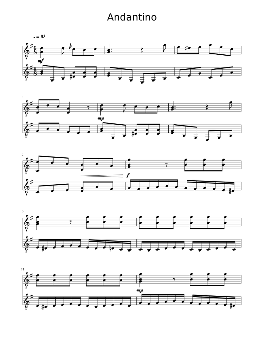 Andantino Sheet music for Guitar (String Duet) | Musescore.com