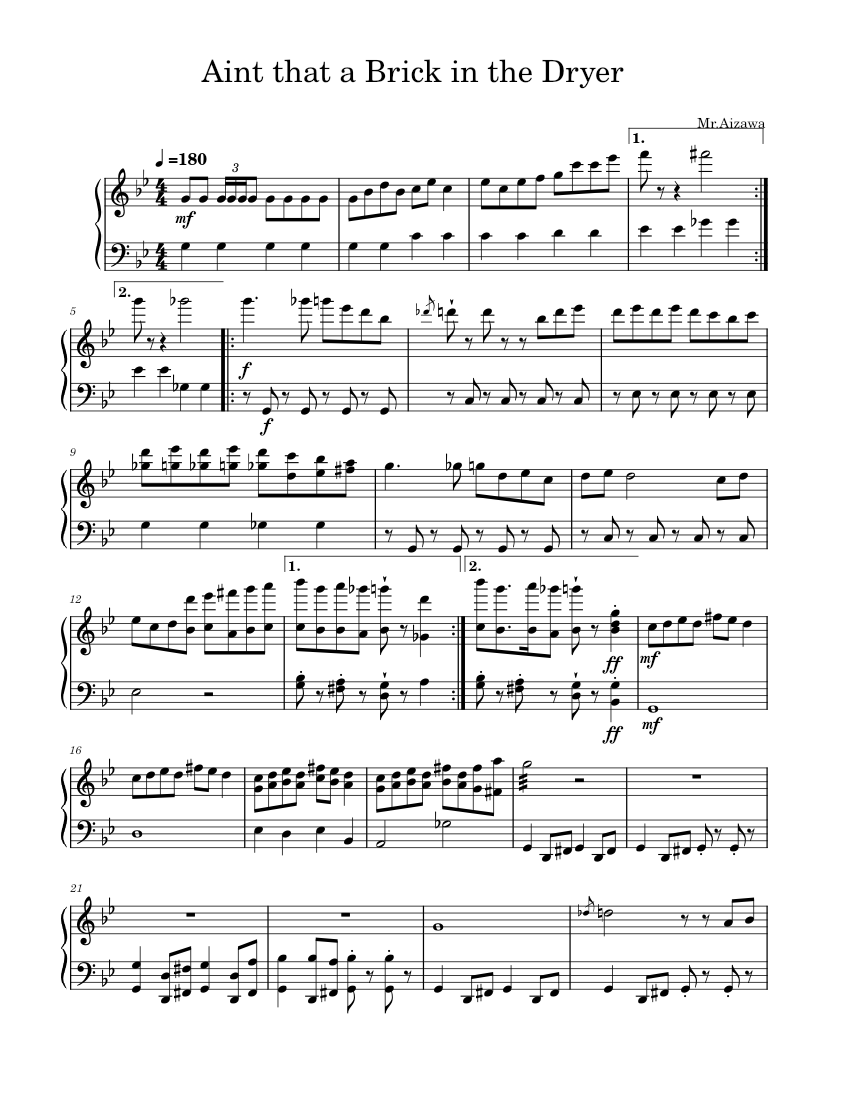 brick n a dryer Sheet music for Piano (Solo) | Musescore.com