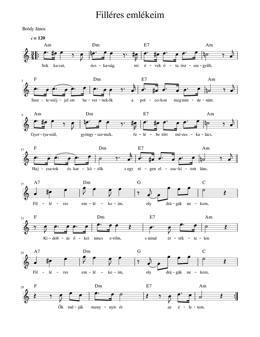 Filléres emlékeim Sheet music for Piano (Solo) | Musescore.com