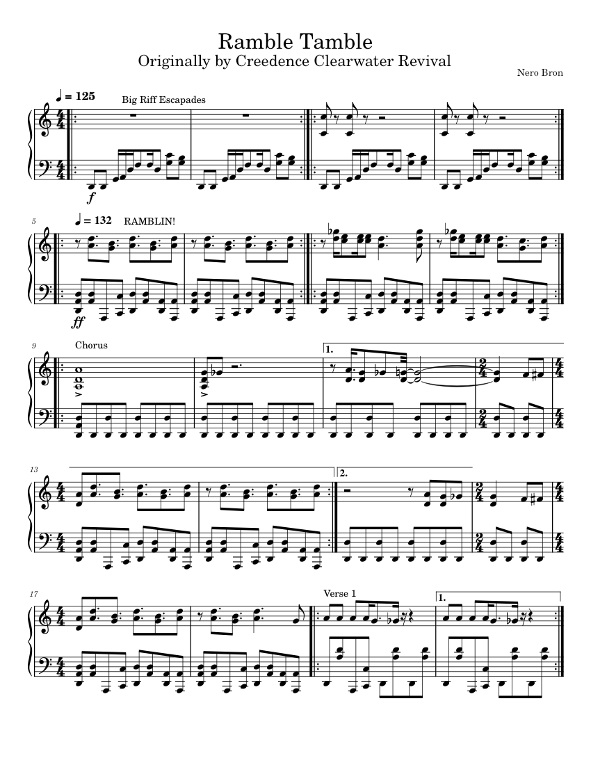 Ramble tamble – Creedence Clearwater Revival Sheet Music for Piano ...