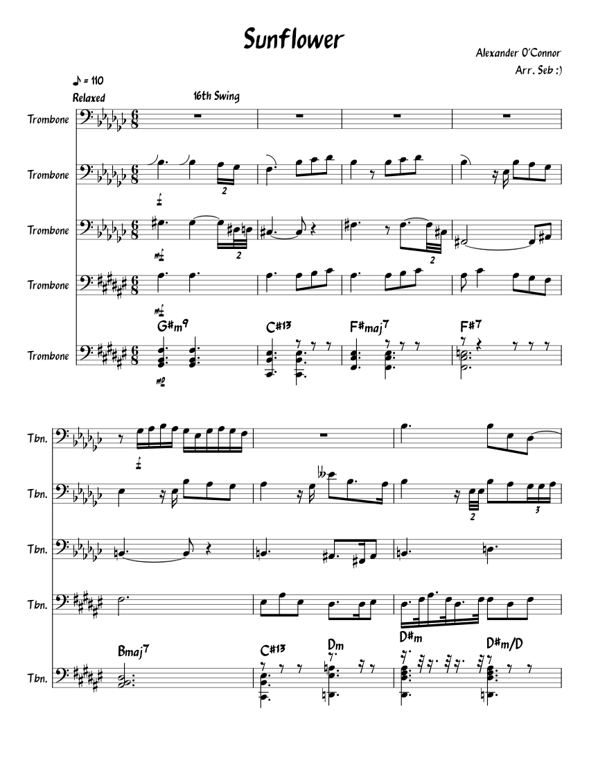 Sunflower – Rex Orange County Sheet music for Trombone (Brass Ensemble ...