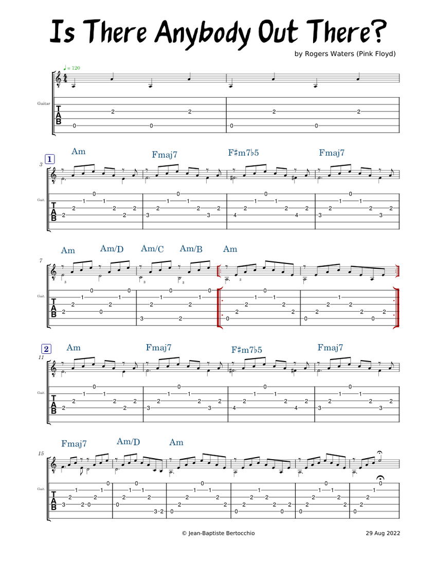 Is there anybody out there – Pink Floyd Sheet music for Guitar (Solo ...