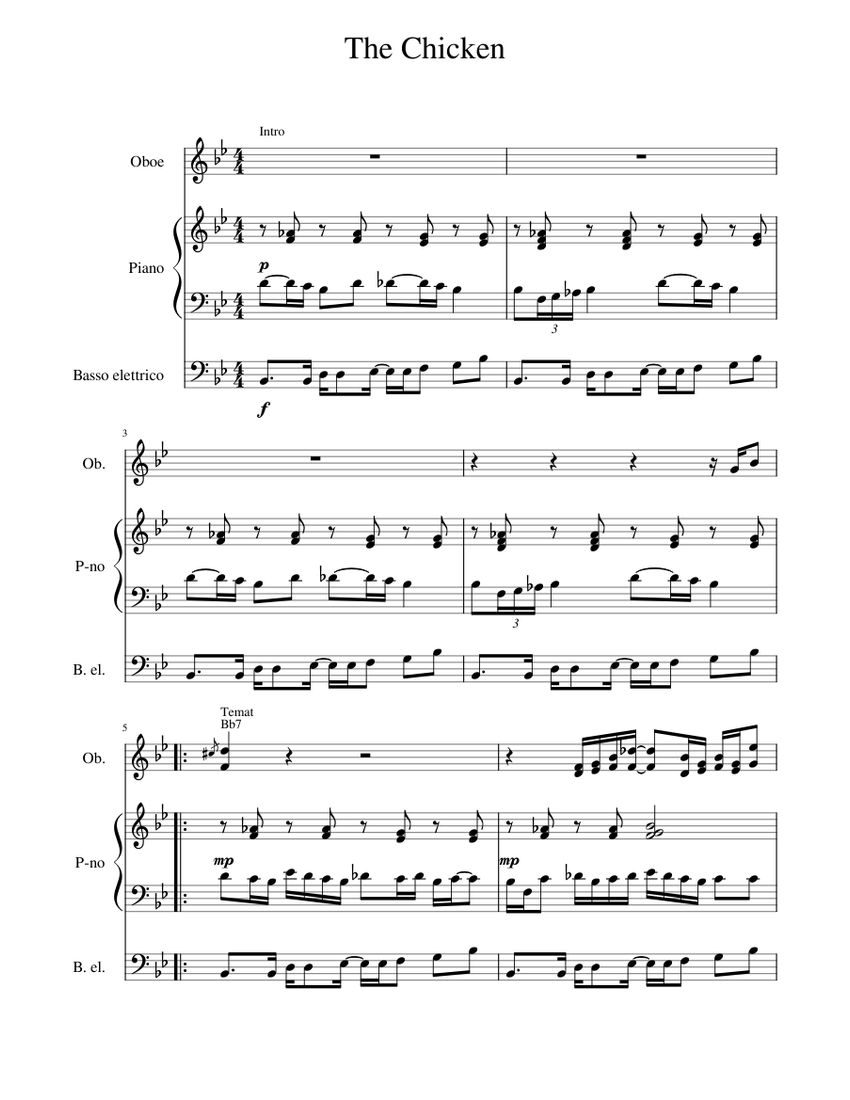 The_Chicken Sheet music for Piano, Oboe, Bass guitar (Mixed Trio ...