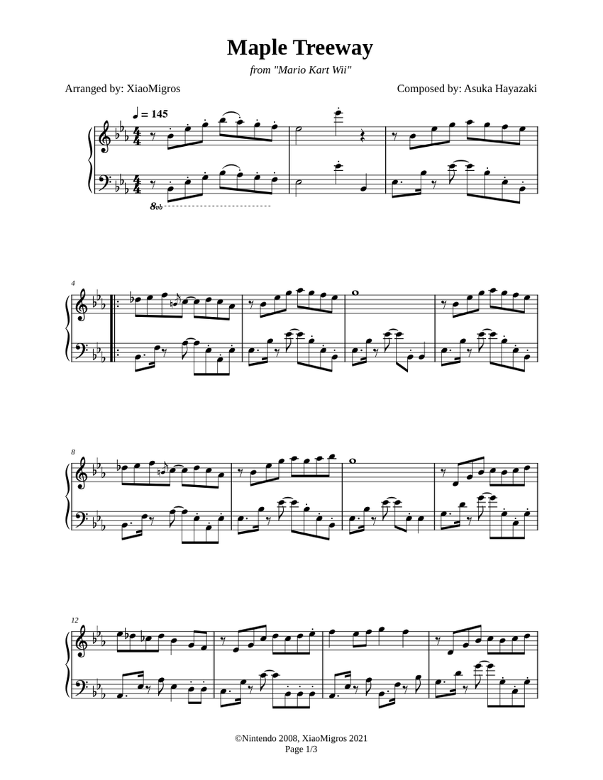 Maple Treeway - Mario Kart Wii Sheet Music for Piano (Solo) | MuseScore.com