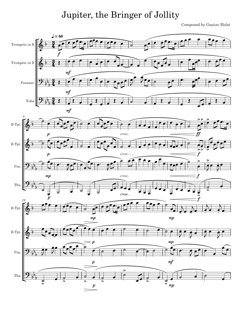 Jupiter, The Bringer Of Jollity – Gustav Holst Sheet music for Trombone ...