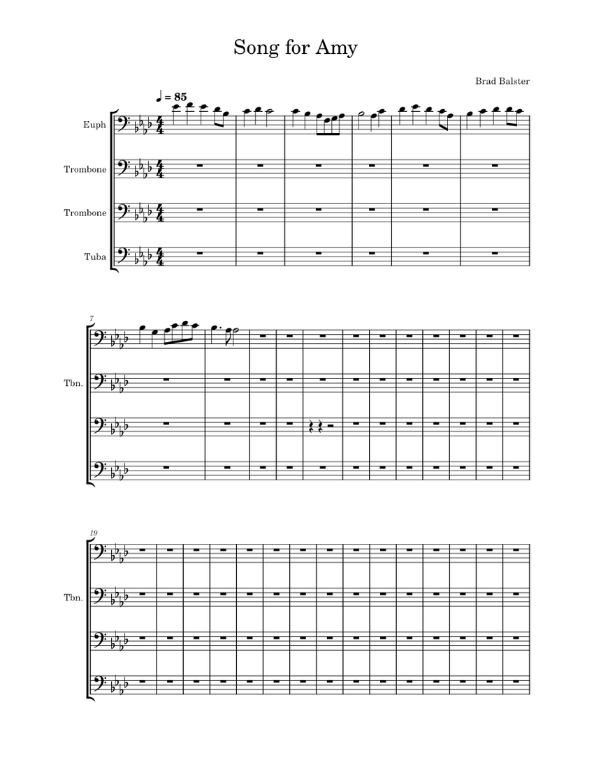 Song for Amy Sheet Music for Trombone, Tuba, Trumpet in b-flat (Brass ...