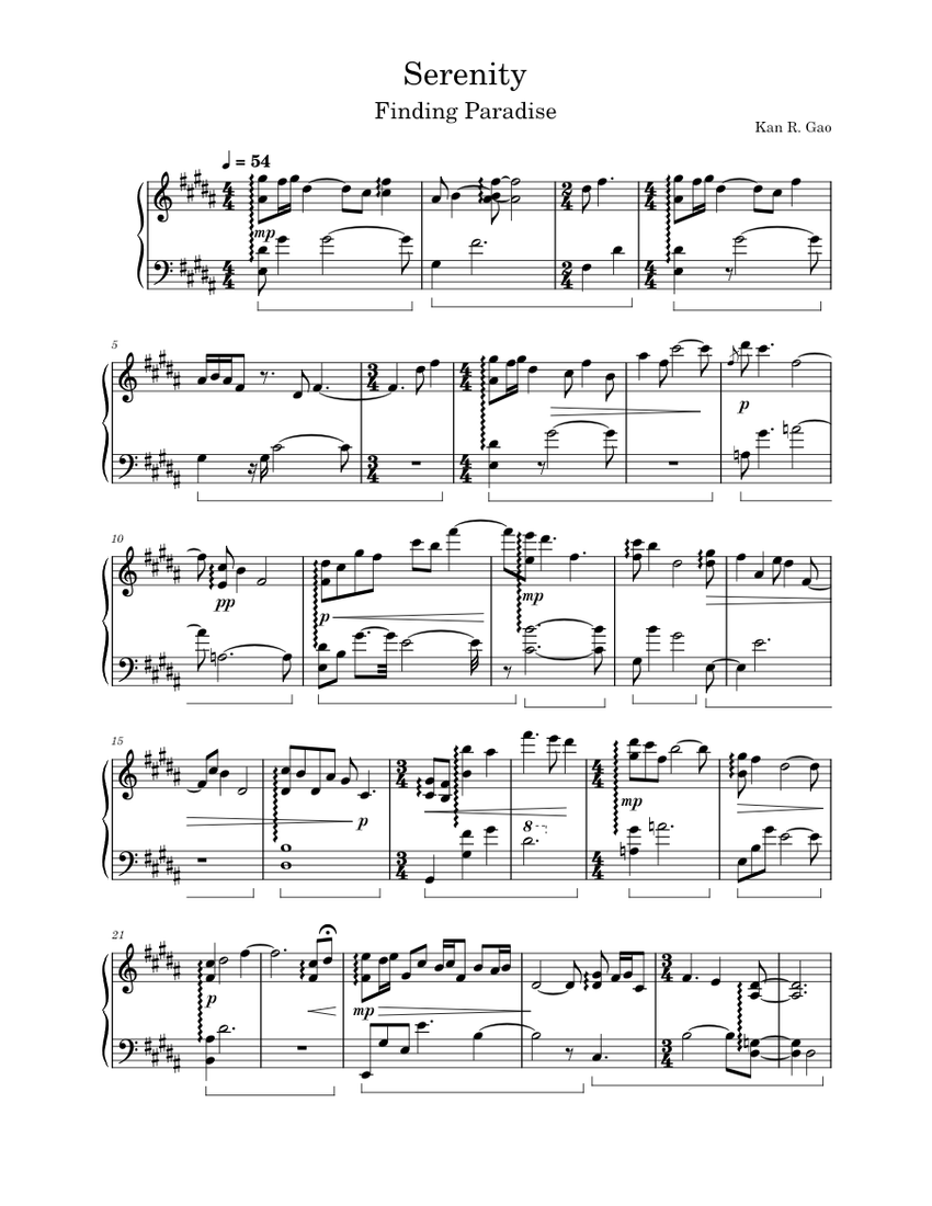 Serenity – Kan R. Gao [Finding Paradise OST] Sheet Music for Piano ...