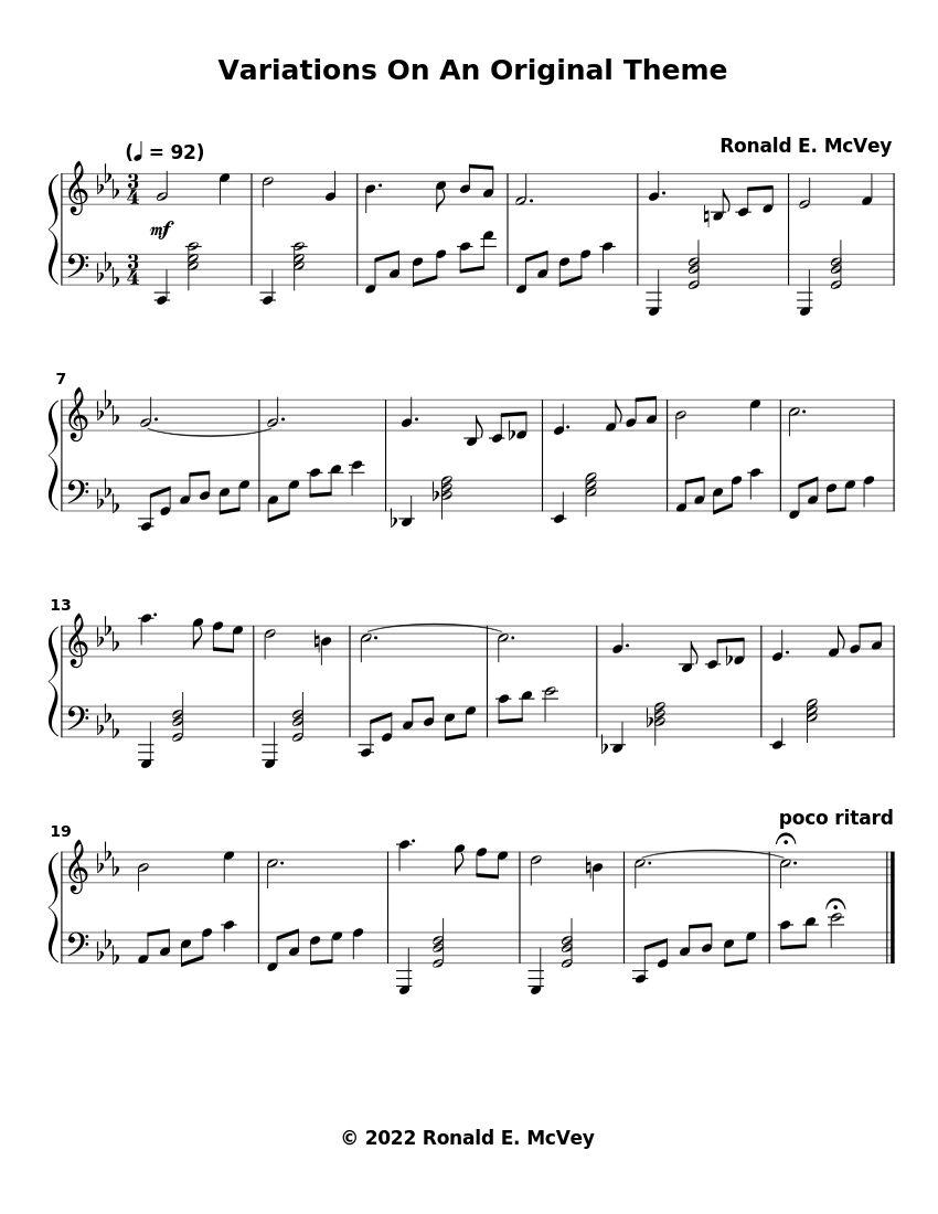 Variations On An Original Theme Sheet music for Piano (Solo ...