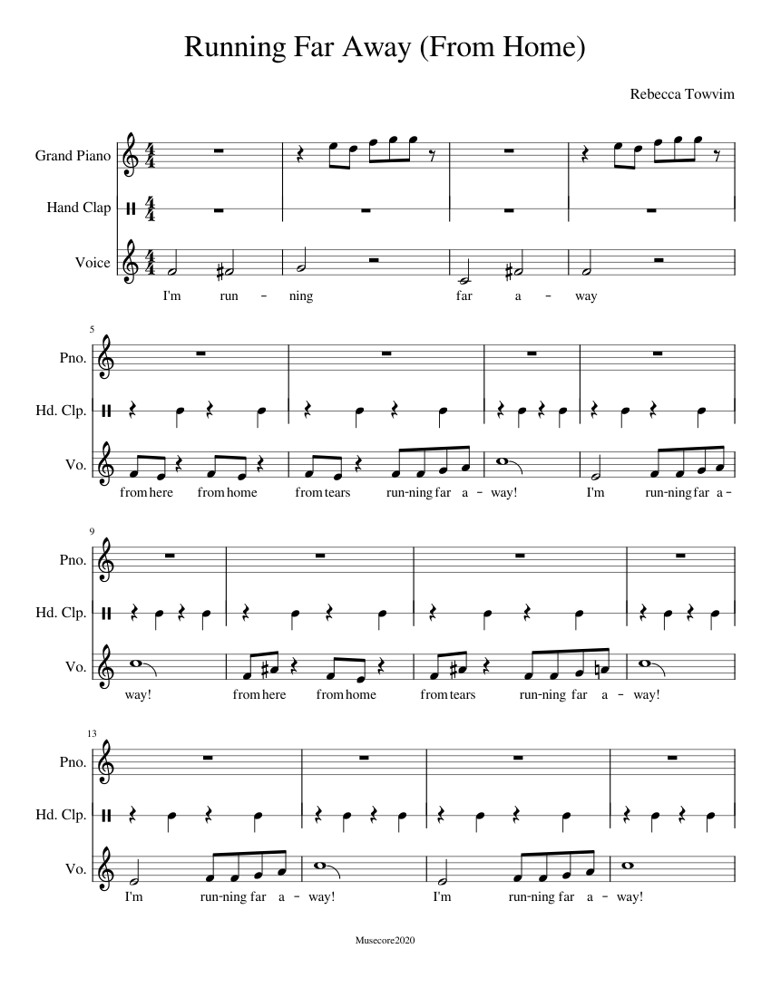 Running Far Away (From Home) Sheet music for Piano, Vocals, Hand clap ...