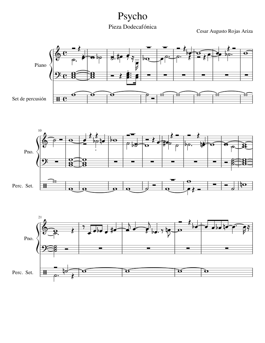 Psycho Sheet Music for Piano, Drum group (Mixed Duet) | MuseScore.com