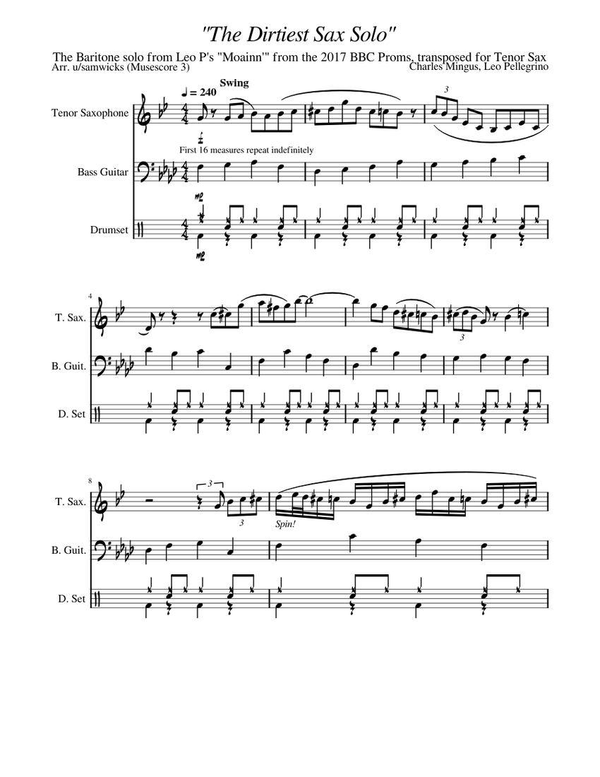 Leo P's "BBC Proms 2017 Moanin' Solo" but it's transcribed for Tenor ...