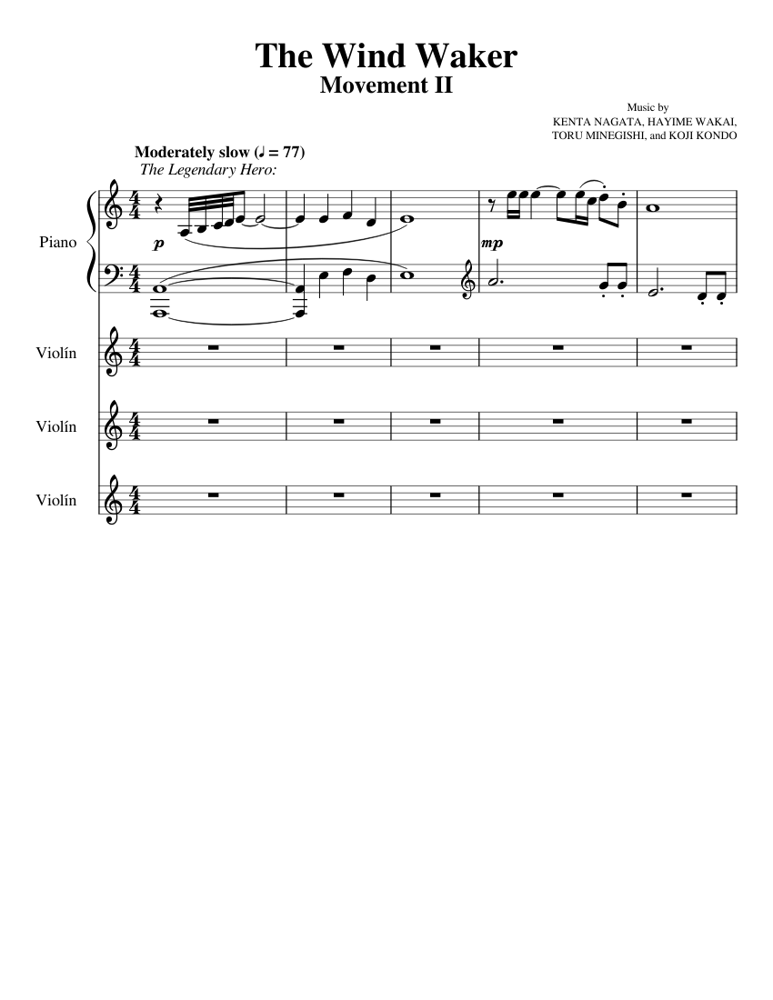 The Wind Waker medley for piano and 3 violins. Sheet music for Piano ...