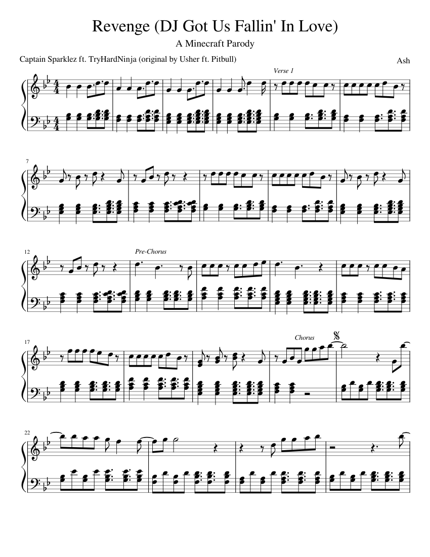 Revenge (DJ Got Us Fallin' In Love) Minecraft Parody Sheet music for ...