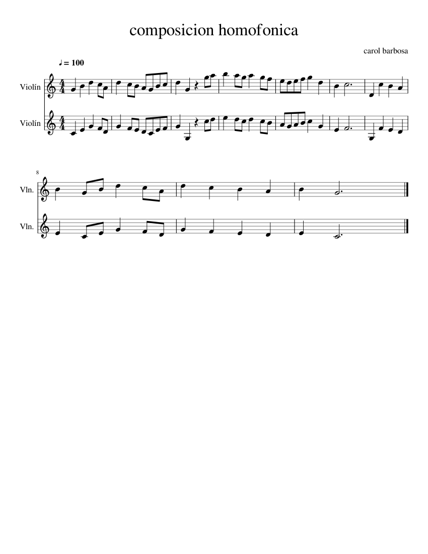 composicion homofonica Sheet music for Violin (String Duet) | Musescore.com