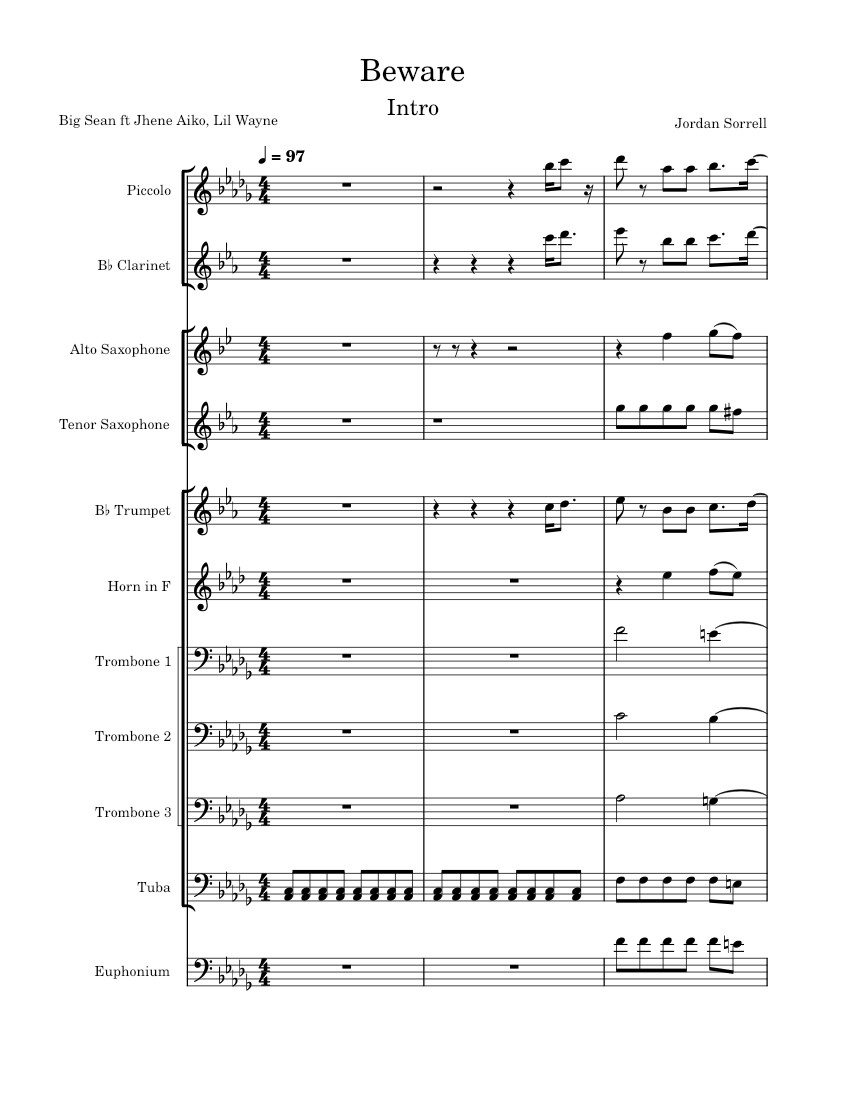 Beware – Big Sean Beware Sheet music for Trombone, Euphonium, Tuba ...