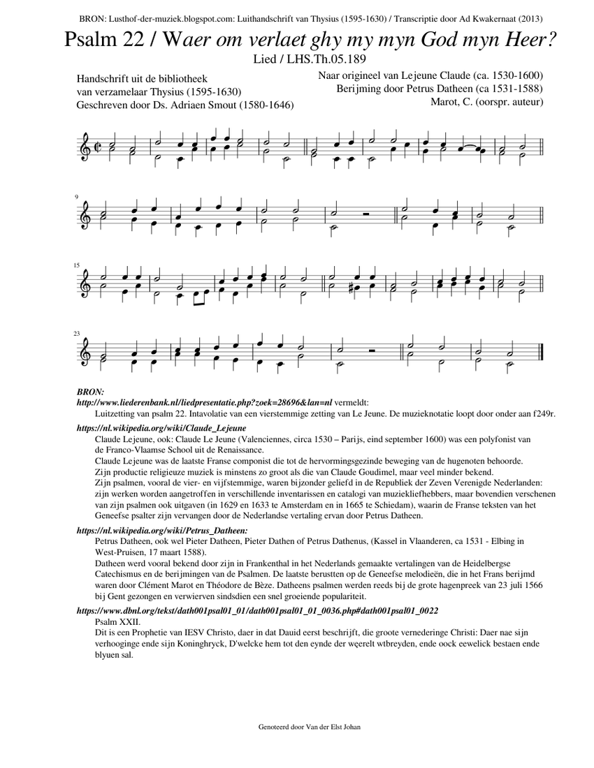 Psalm 22 (LHS.Th.05.189) Sheet music for Lute (Solo) | Musescore.com