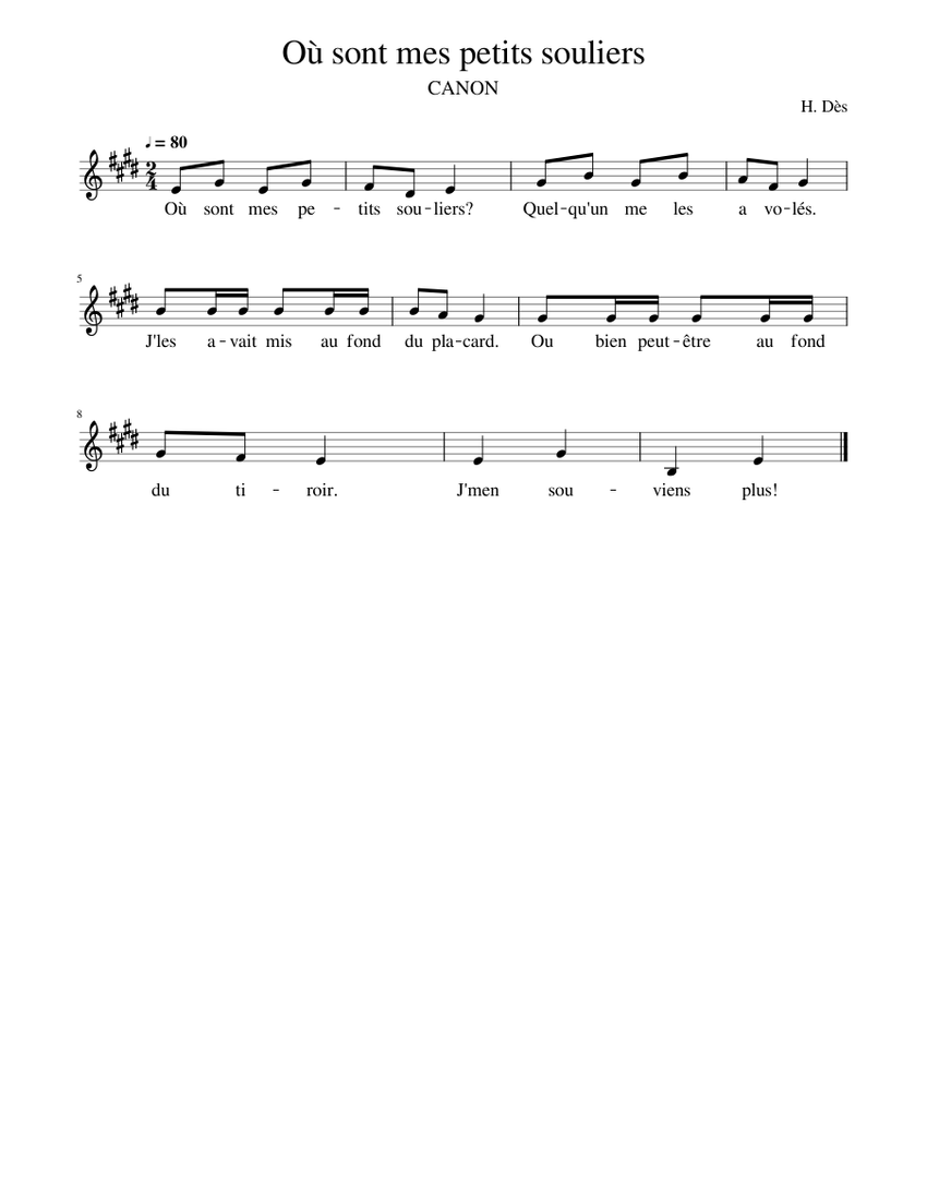 Où_sont_mes_petits_souliers Sheet music for Vocals (Solo) | Musescore.com