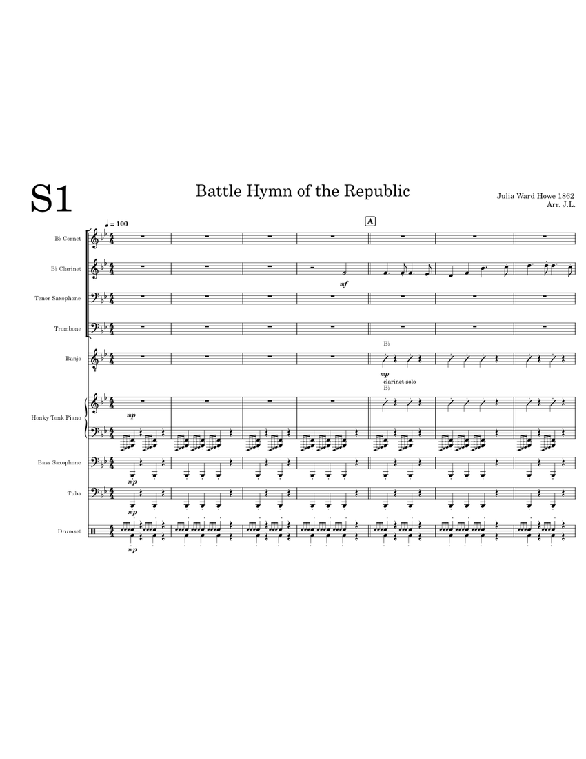 Battle Hymn Of The Republic Sheet Music with Chords for Piano, Trombone ...