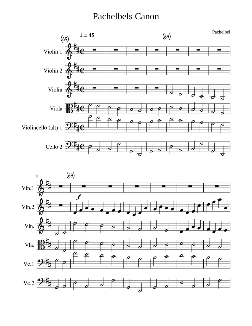 Pachelbels Canon arranged for beginning quintet or string orchestra ...