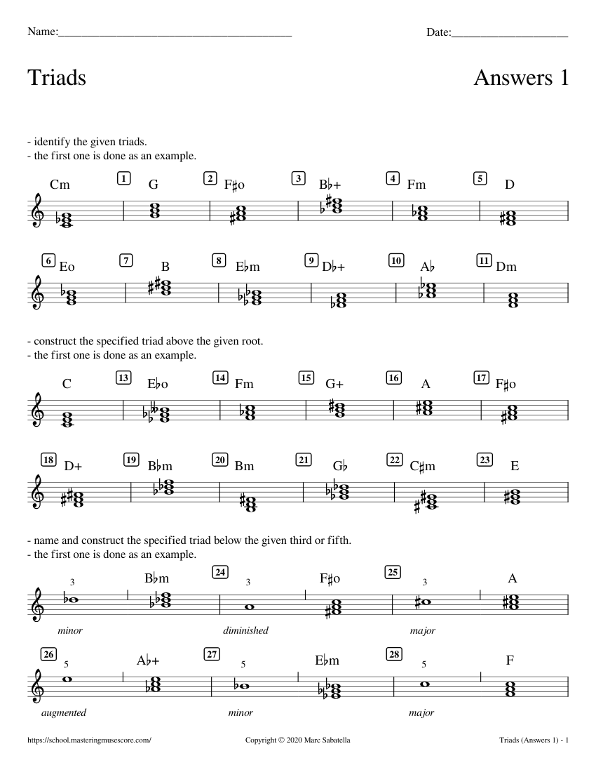 Triads (Answers 1) Sheet music for Piano (Solo) Easy | Musescore.com