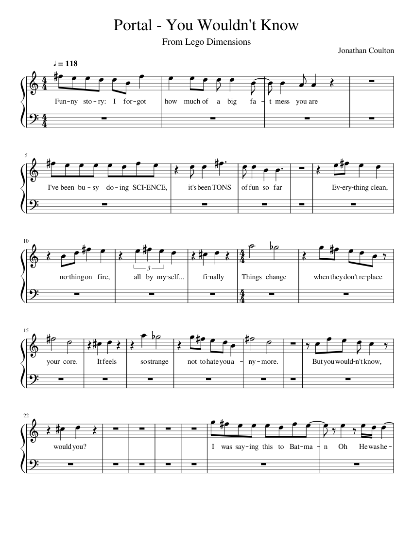 Portal - You Wouldn't Know Sheet Music for Piano (Solo) | MuseScore.com