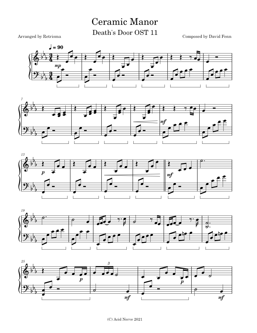 Ceramic Manor - Death's Door Sheet Music for Piano (Solo) Easy ...