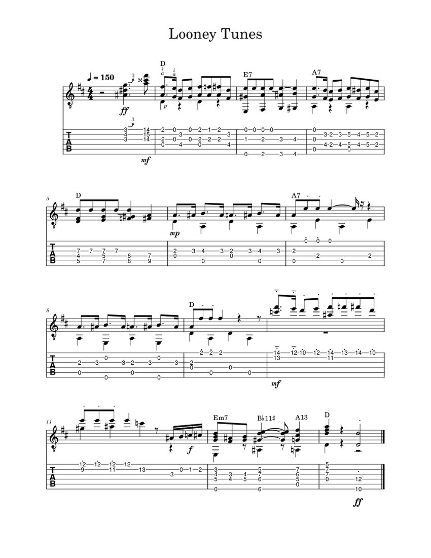 Looney tunes theme – Misc Cartoons Sheet music for Guitar (Solo ...
