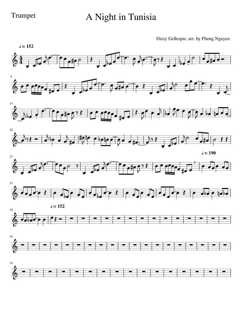 A Night in Tunisia Trumpet Sheet Music for Trumpet in b-flat (Solo ...