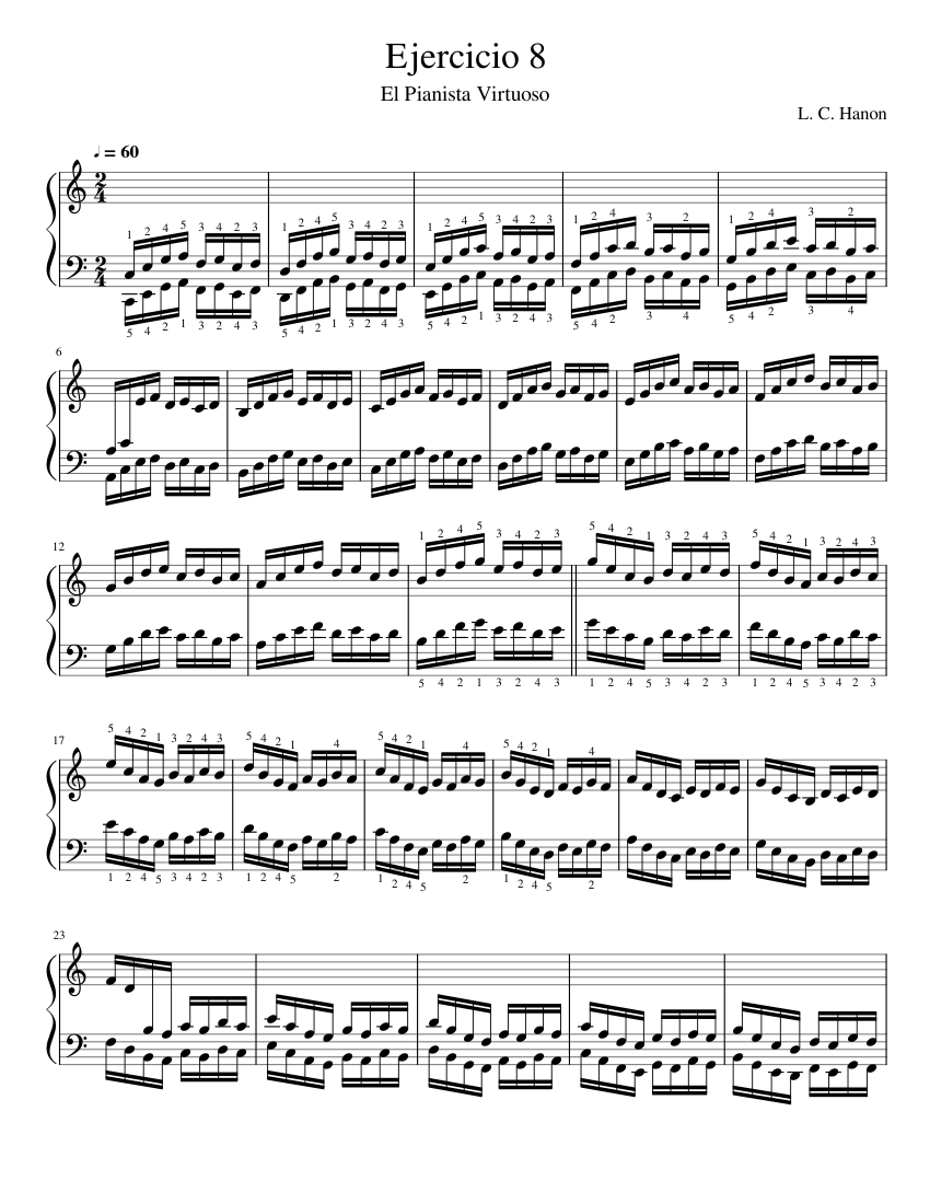Ejercicio 8 - El Pianista Virtuoso - L.C.Hanon Sheet music for Piano (Solo) Easy | Musescore.com