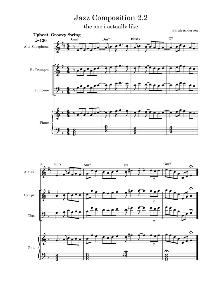 Jazz Composition 2.2 Sheet music for Piano, Trombone, Saxophone alto ...