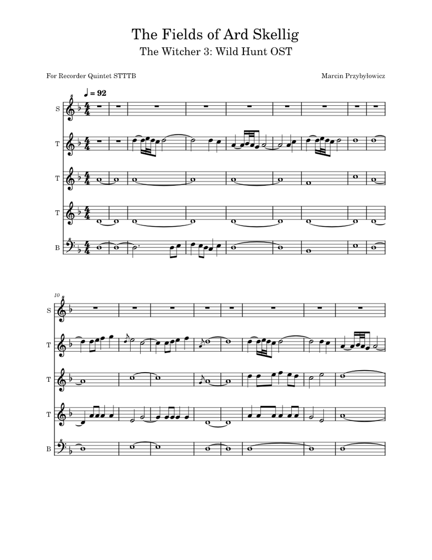 The Witcher 3: The Fields of Ard Skellig Sheet Music for Recorder ...