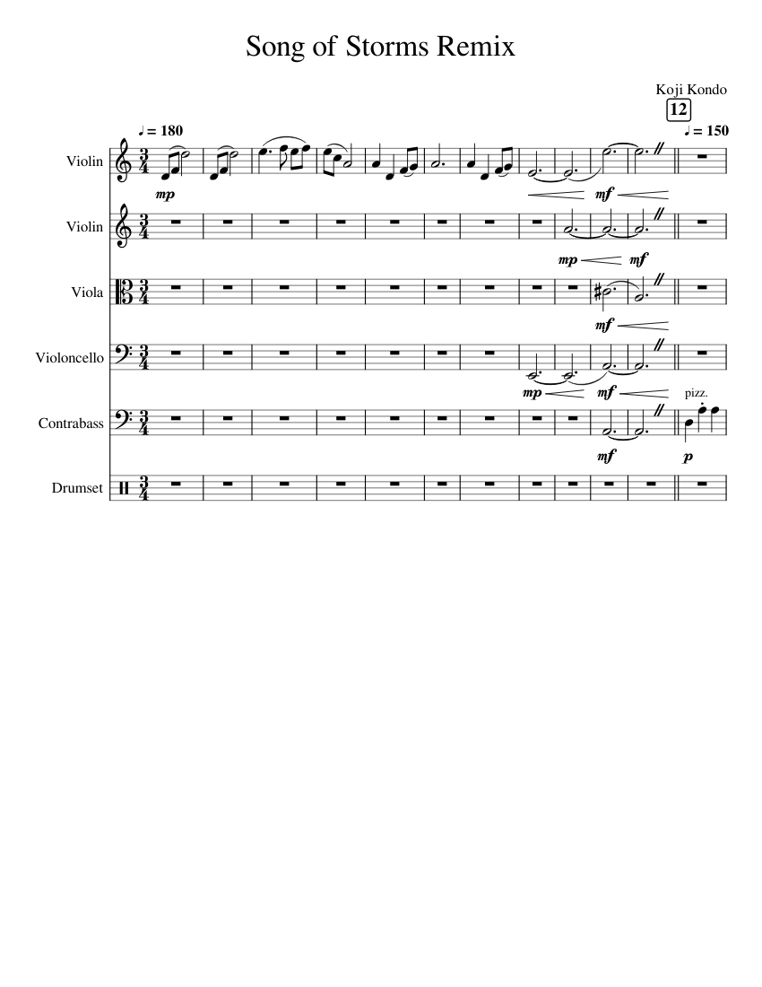 Song of Storms Remix Sheet music for Contrabass, Violin, Viola, Cello ...
