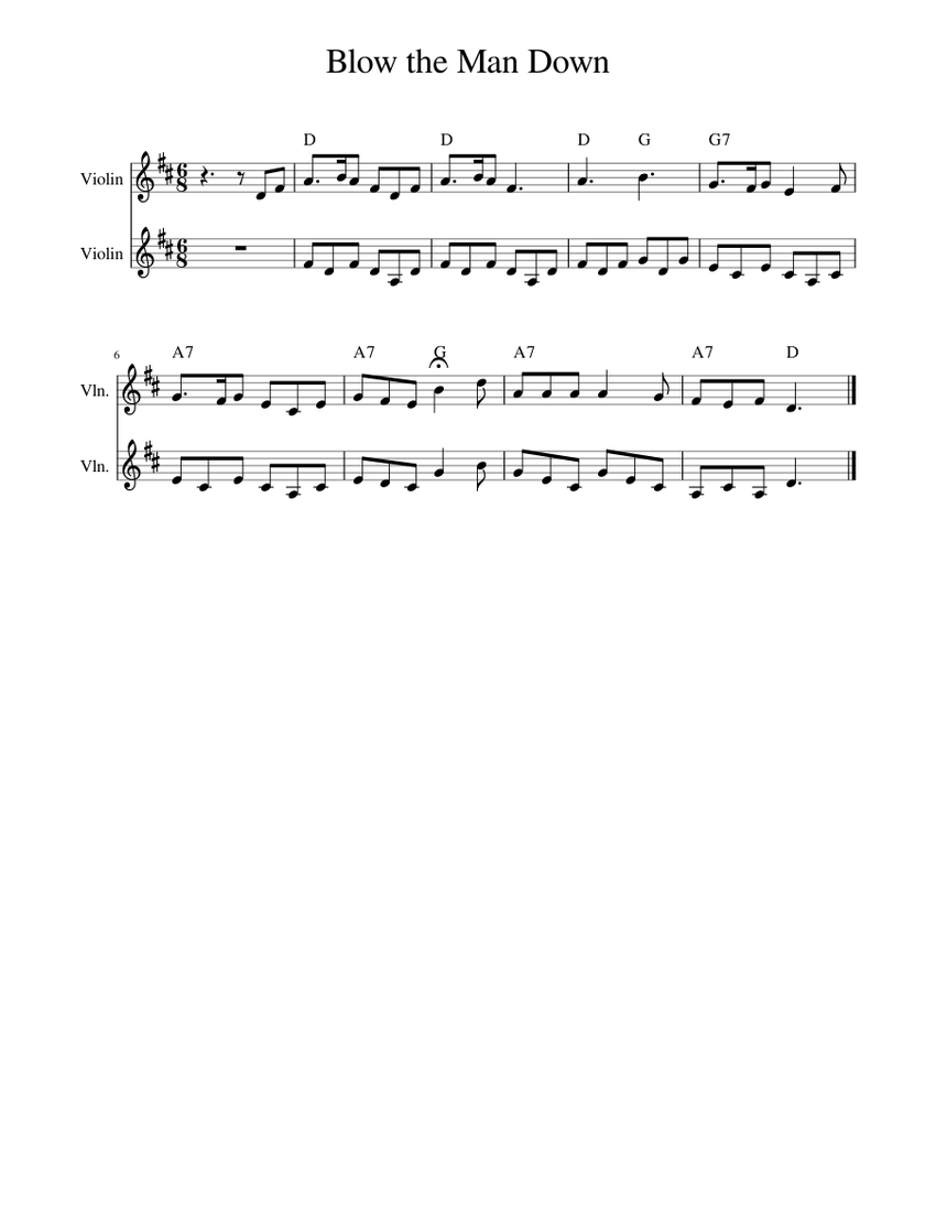 Blow the Man Down Sheet music for Violin (String Duet) | Musescore.com
