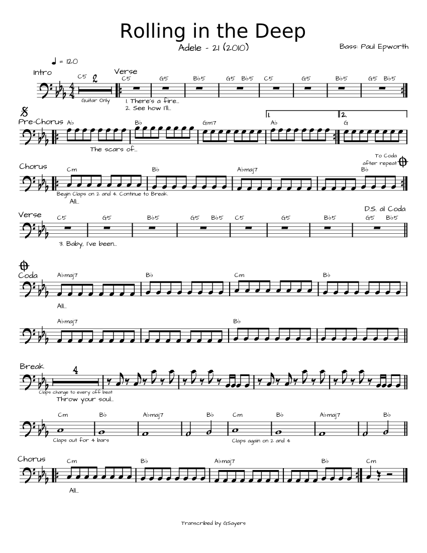 adele rolling in the deep chords