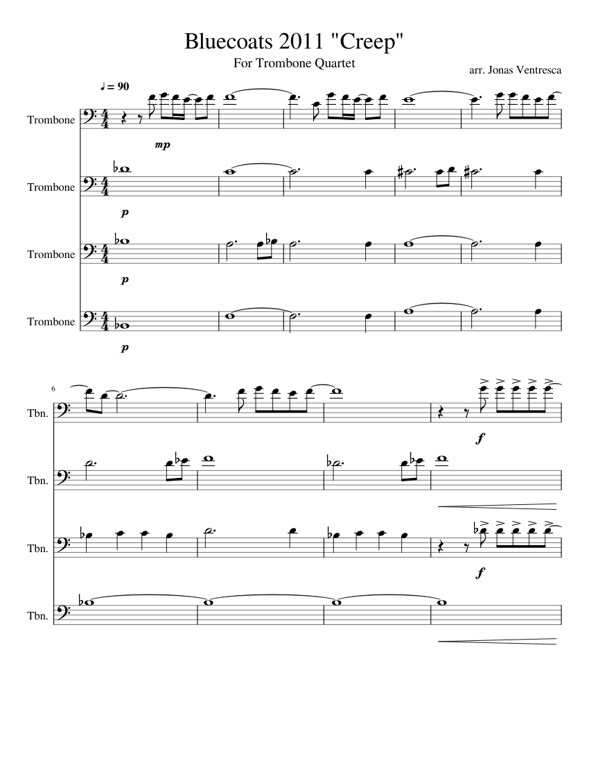 Bluecoats 2011 "Creep" Sheet music for Trombone (Mixed Quartet ...